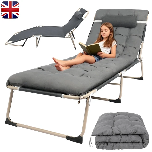 176CM RECLINING SUN Lounger Folding Bed Recliner Chair Outdoor Seat Bed ...
