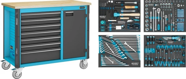 HAZET FAHRBARE TABLE de Travail Avec 7 Tiroirs Et 230 Outils 179nw-7/ ...