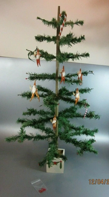 VINTAGE CHRISTMAS GOOSE feather tree Germany wood stand 34" Santa ...
