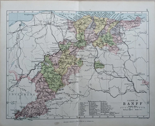 1891 ÉCOSSE COMTÉ Carte Banff Alvah Forglen Deskford Boyndie Grange ...