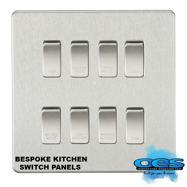 BESPOKE 8 GANG Gridswitch Kitchen Switch Panel Brushed Steel Screwless ...