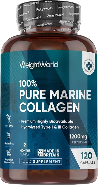 MARINE COLLAGEN CAPSULES Type 1 & 3 Hydrolysed Fish Peptides 120 £26.36 ...