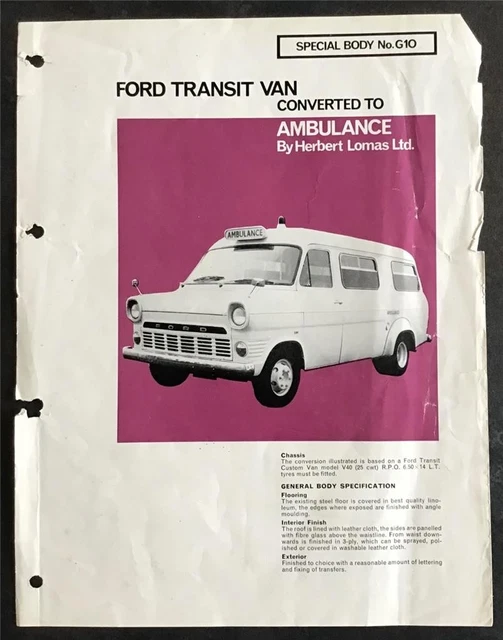 FORD TRANSIT VAN AMBULANCE CONVERSION By Herbert Lomas Sales Leaflet ...