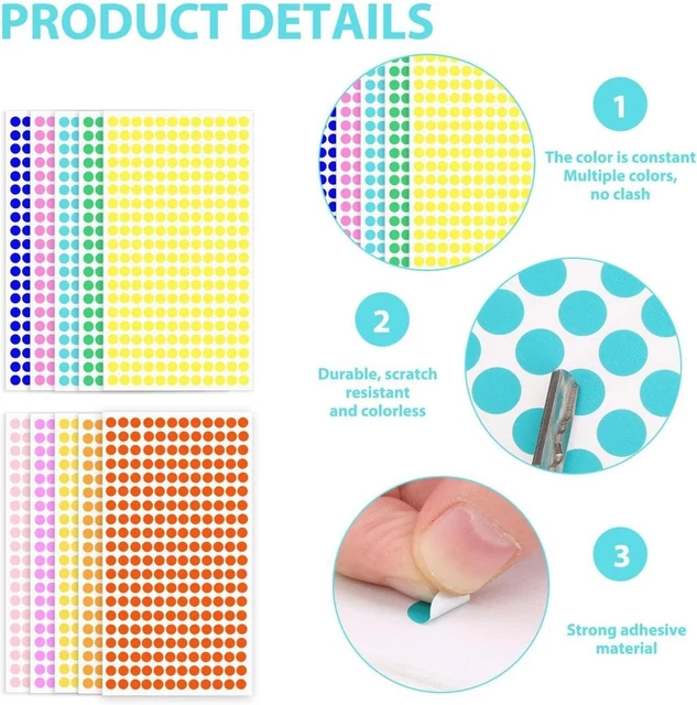 2400-PACK COLOR CODING Dot Stickers - 10mm Round Polka Dot Labels in 10 ...