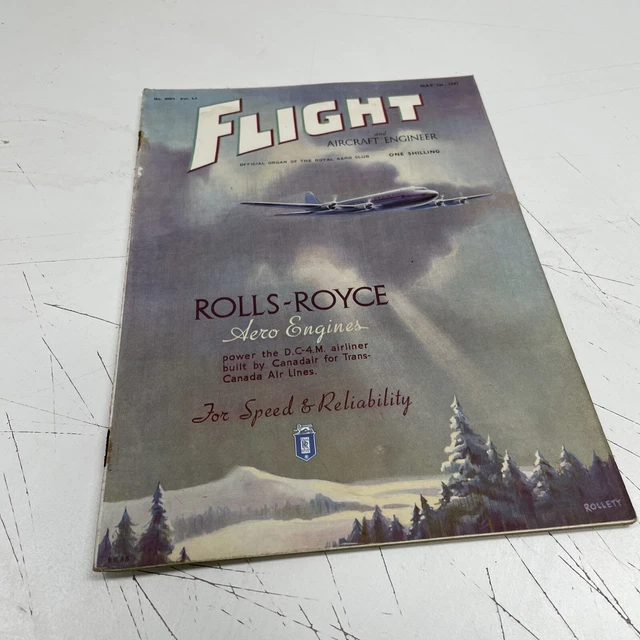 VINTAGE 1947 FLIGHT Plane Aircraft Magazine Bar WW2 War Art Petrol ...