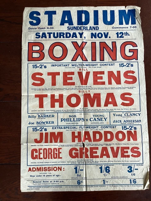 LARGE ORIGINAL BOXING Poster Stadium Sunderland 1920’s £95.00 - PicClick UK