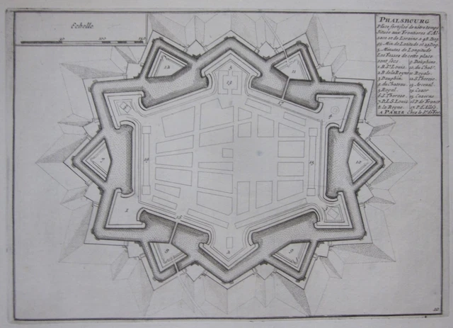1703 PHALSBOURG ACQUAFORTE originale mappa antica Mortier de Fer ...