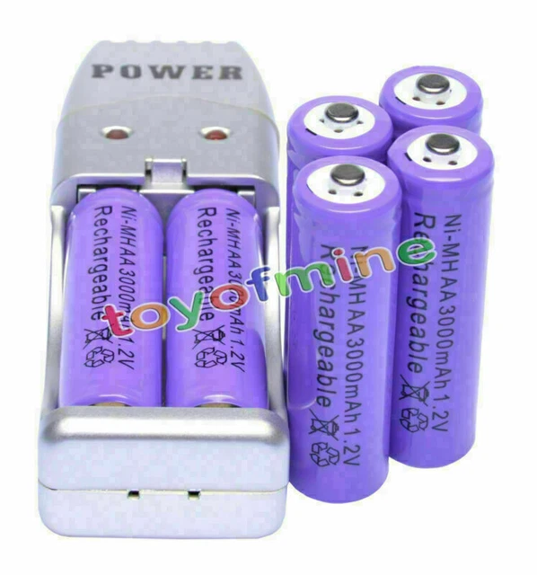 6 XAA PURPLE Color 1.2VNi-MH 3000mAh Rechargeable Battery+USB Charger ...