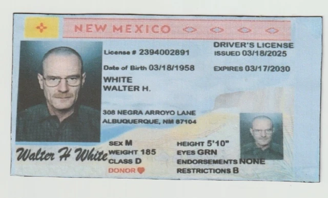 2025 THE WILD card company Walter White Breaking Bad Novelty ID 2 sided ...