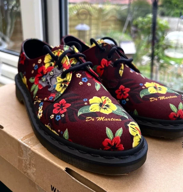 DR MARTENS 1461 Hawaiian Floral Red Canva Oxford Lester 3 Eye Shoes Uk ...