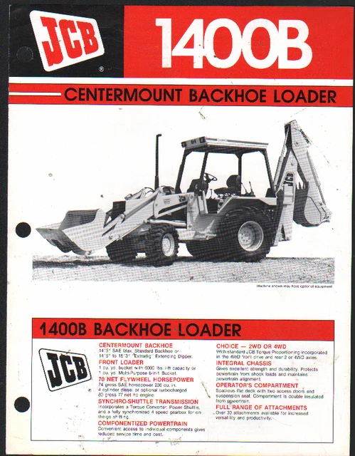 1988 JCB &1400B& Centermount Backhoe Loader Brochure Leaflet £5.50 - PicClick UK
