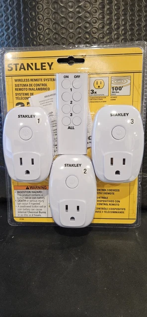 STANLEY WIRELESS 3PK Remote Control Outlets control 3 devices ...