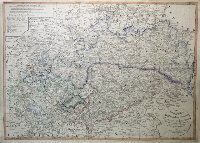 SASSONIA TURINGIA, GERMANIA Originale Incisione Cartina Geografica ...