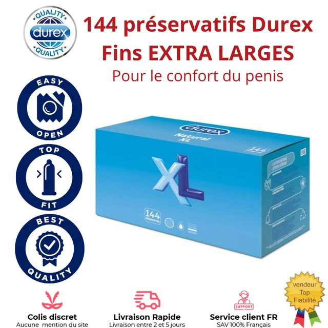 BOITE 144 PRÉSERVATIFS Durex Extra Large Capote Homme XL Fins Lubrifiés ...