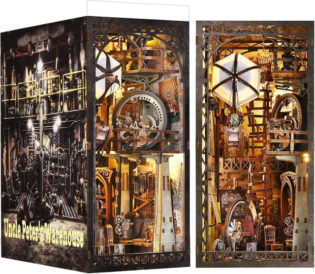 BOOK NOOK KIT - DIY 3D Wooden Puzzle Bookend with LED Lights, Miniature ...
