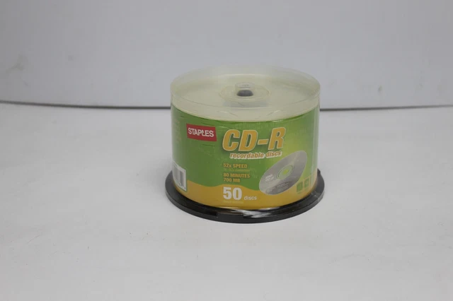 STAPLES CD-R RECORDABLE 50 Discs 80 Min 700MB Capacity 52X Speed, New ...