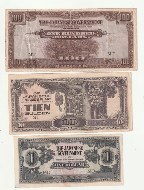 3 X OLD Banknotes from The Japanese Government, /1/ 10/100/ dollars ...