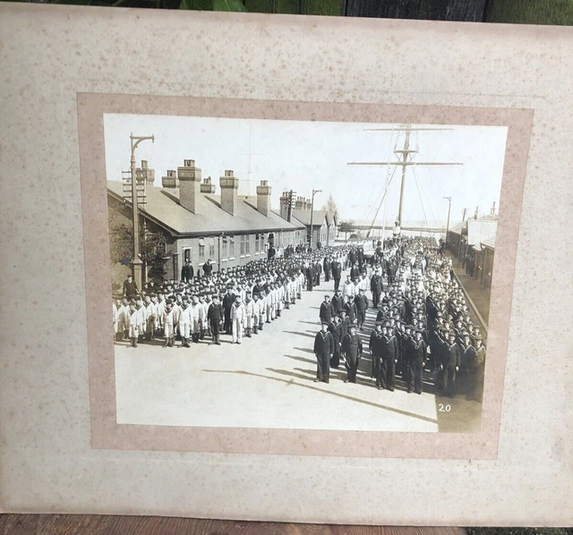 ANTIQUE WW1 ROYAL Navy HMS Ganges base parade b/w photograph ex-large ...