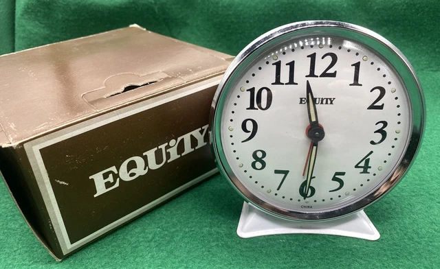 VINTAGE EQUITY ALARM Clock, Mechanical, White Color, Old Stock Brand ...