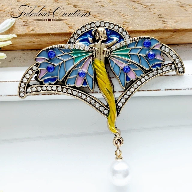 WHIMSICAL FAIRY BROOCH Enamel Wings Magical Fantasy Pin Gift Vintage ...