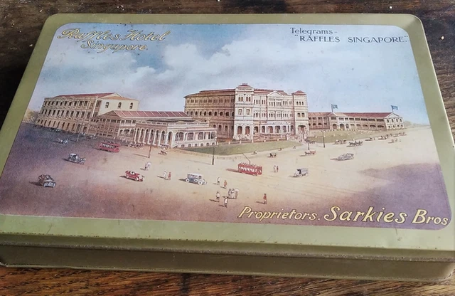 BISCUIT COOKIE TIN Rare Raffles Hotel Singapore Sarkies Brothers 1920s ...