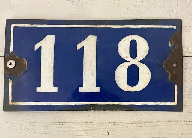 VINTAGE FRENCH BLUE house address number enamel sign plaque 118 for ...