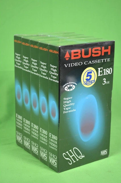 5 PACK BUSH Blank VHS Cassettes X5 VHS Tapes E180 3hrs New & Sealed 75B ...