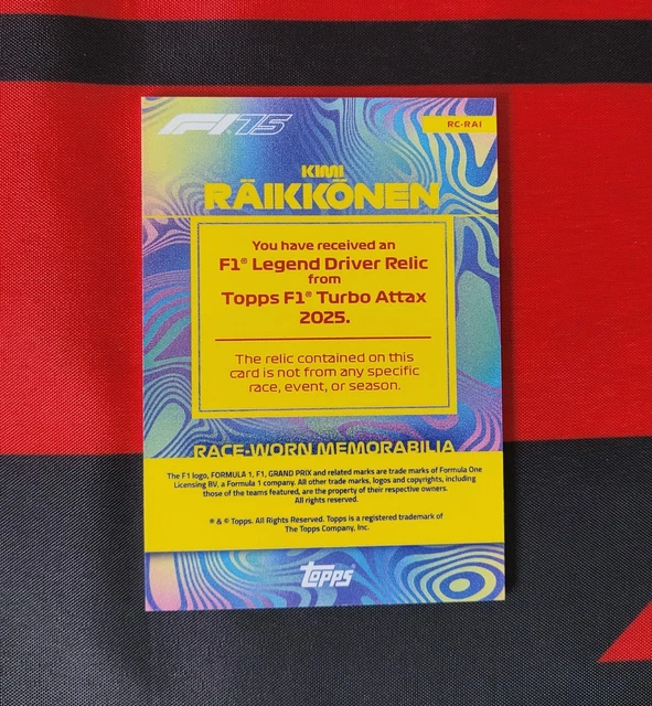 TOPPS F1 TURBO Attax 2025 Raikkonen F1 Legend Driver Relic Patch Card ...