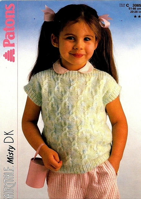 PATONS FAIRYTALE MISTY Dk knitting pattern Girls Slash Neck Slipover £0 ...