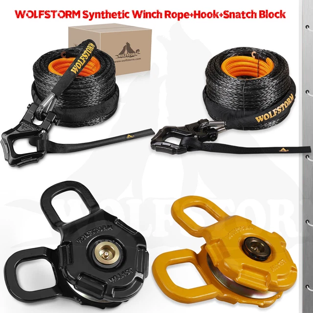 1/2& OR 3/8& 100' Synthetic Winch Line Cable Rope+Hook / Snatch Block ...