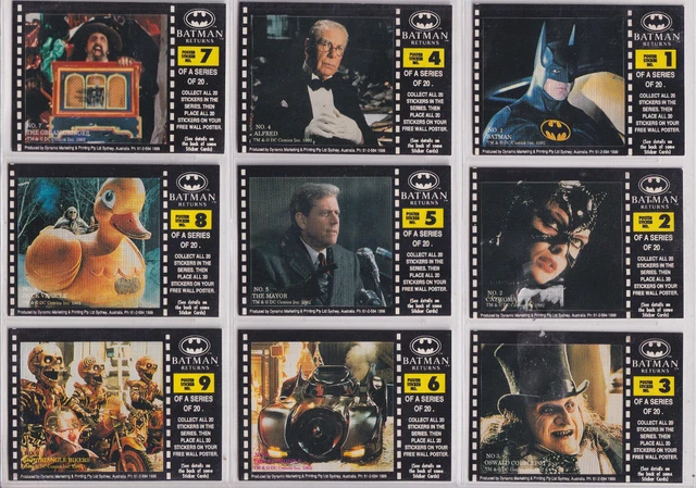 BATMAN RETURNS POSTER STICKERS A Series of 20 [Missing 18 & 19] SirH70 ...