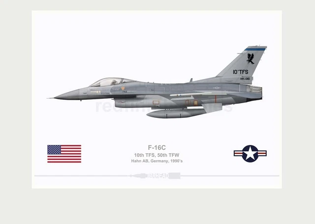 WARHEAD ILLUSTRATED F-16C 10th TFS 50th TFW Hahn AB #310 Aircraft Print ...