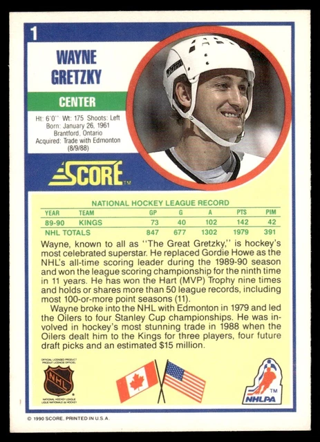 1990-91 SCORE CARTE de hockey américain Wayne Gretzky Los Angeles Kings #1 EUR 1,09 - PicClick FR