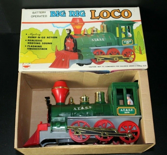VINTAGE BIG RIG Loco Locomotive Electric Train In Box Bump N Go AT&SF ...