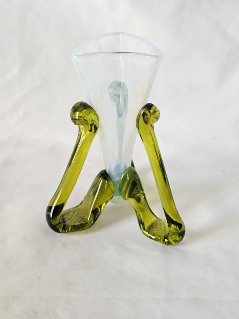 CHARMING ENGLISH GREEN & Opaline Glass Aesthetic Stem Vase, Circa 1890 ...