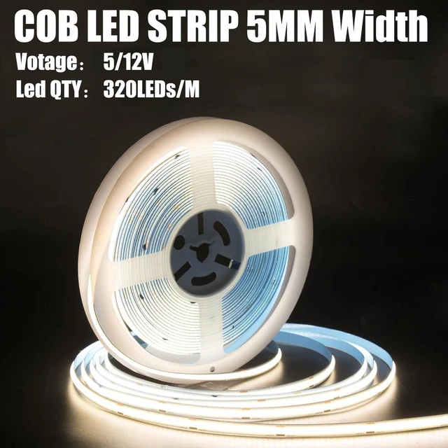 COB LED STRIP Light DIY Lighting Monochrome 5mm 5V 12V Flexible Tape ...