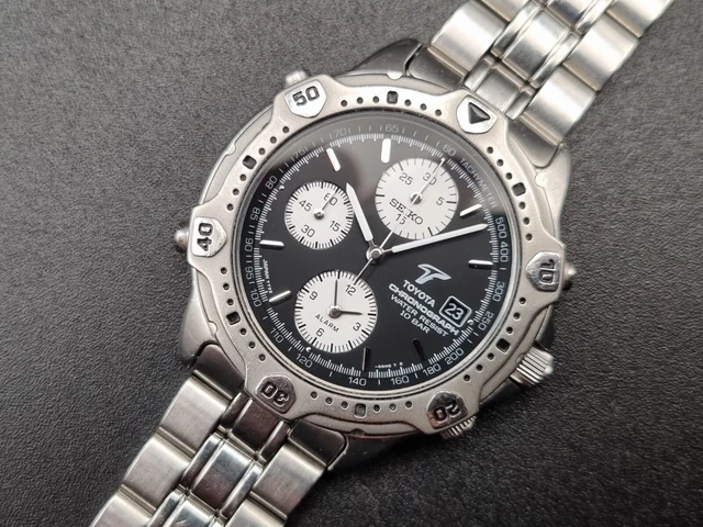 SEIKO TOYOTA CHRONOGRAPH Black June 1992 7T32-6E40 JDM Quartz Rare ...