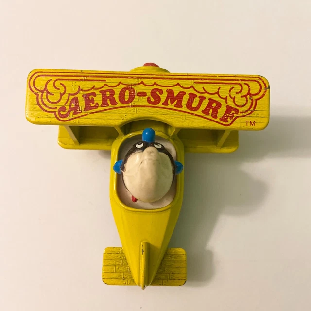 VINTAGE 1982 ERTL Smurfs Diecast Aero Smurf Yellow Plane Toy Hong Kong ...