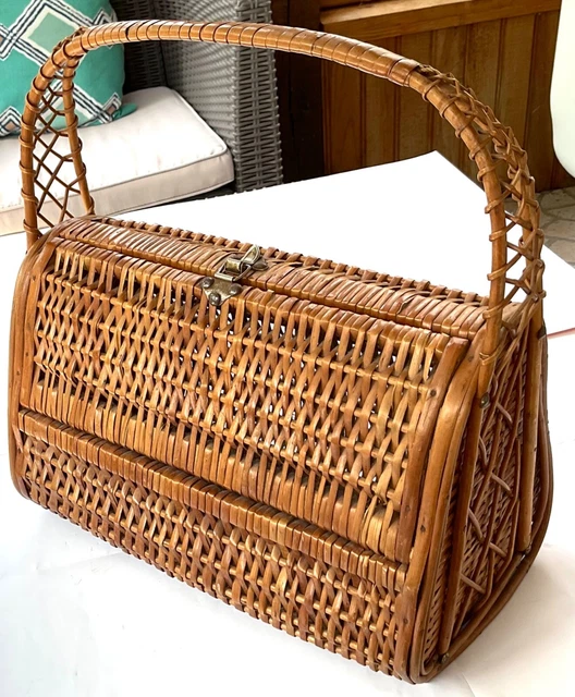 ANCIEN PANIER EN OSIER 1940 OUVERTURE LATÉRALE 1940s WICKER BASKET SIDE ...