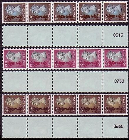 HONG KONG COIL strips third part 1995 MNH SG#709d+712b+713c MI#745Ix ...