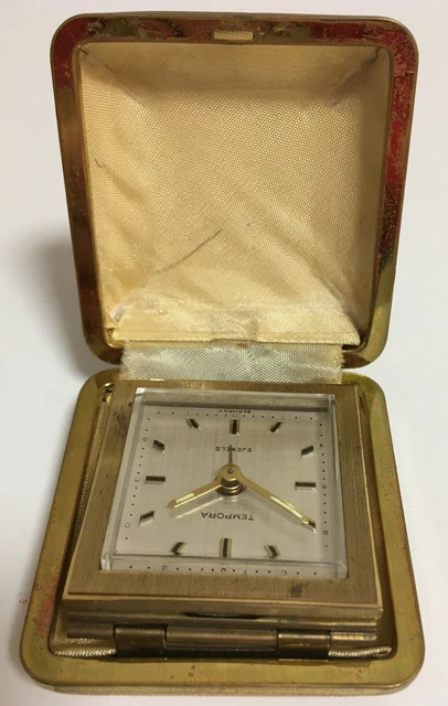 VINTAGE 60S TEMPORA German mechanical foldable travel alarm clock ...