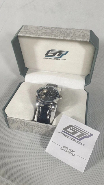 GT PRECISION GENTS Automatic Skeleton Watch Black Leather Strap Watch ...