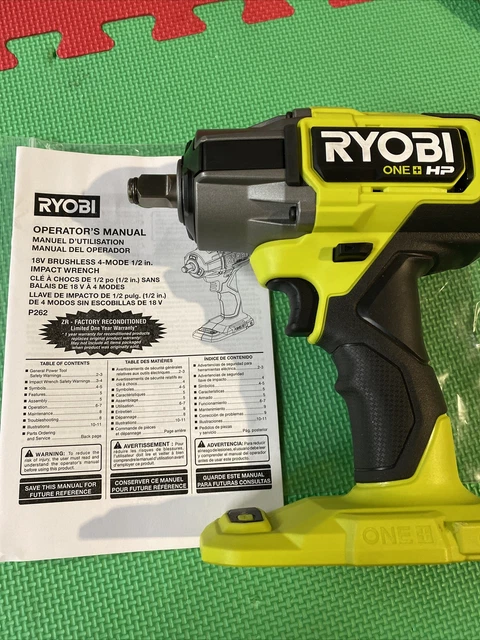 RYOBI P262 18V ONE+ HP Cordless Brushless Mid-torque 1/2 Impact Wrench ...