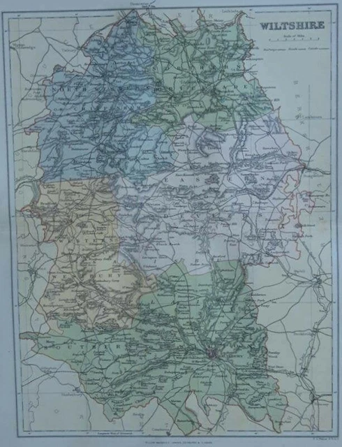 1895 WILTSHIRE VICTORIAN map. Salisbury, Devizes, Trowbridge. 127 years ...