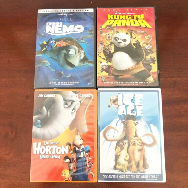 4 FAMILY MOVIE DVD Lot Finding Nemo Ice Age King Fu Panda Horton Hears ...