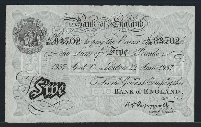 5 POUNDS 1937 EF Operation Bernhard Nazi Forgery of Great Britain ...