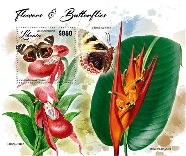 2024/04 - LIBERIA - FLOWERS & BUTTERFLIES 1V complet set MNH ** £7.56 ...