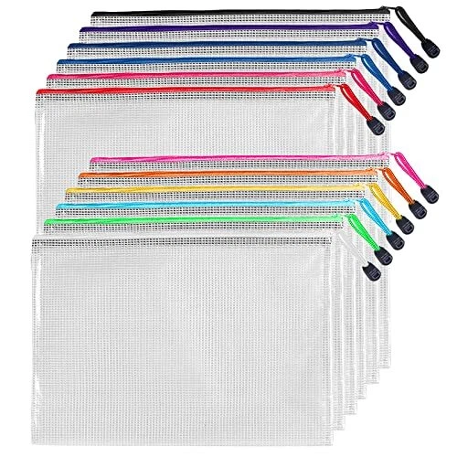 12 PACK CLEAR Mesh Zipper Pouch A4 Letter Size Plastic Zipper Bags for ...