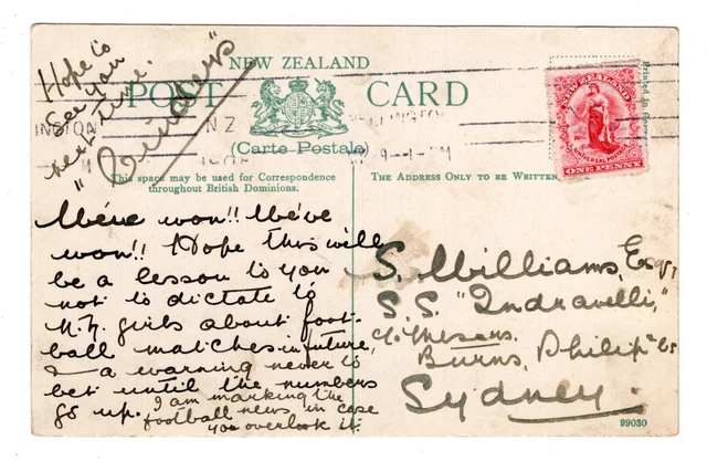 NEW ZEALAND 1908 View Across Wellington Harbour - Postcard to Australia ...