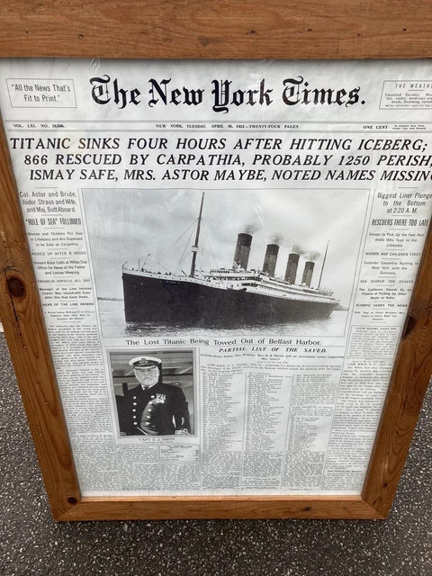 Titanic Sinks New York Times Newspaper Front Page Headline 1912 £70